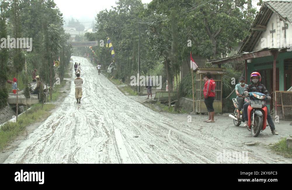 Volcanic Ash Fallout During Merapi Eruption Crisis Indonesia Stock ...