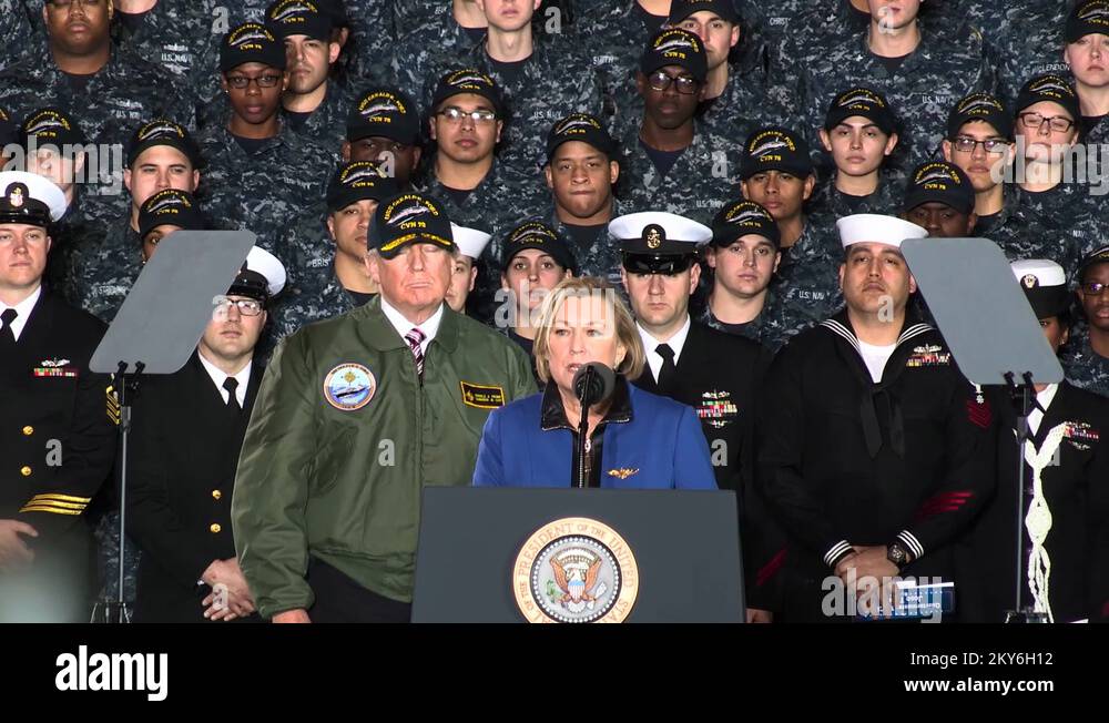 President Donald Trump - Trump visits USS Gerald R. Ford speaks to Navy ...