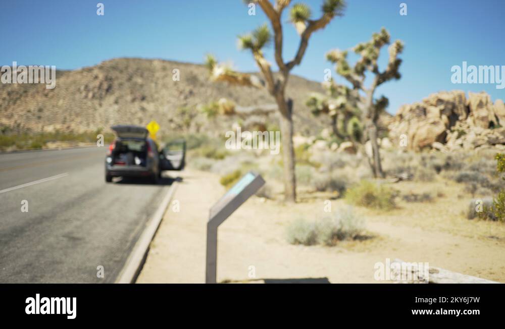 Open car to an information booth in Joshua Tree for green screen Stock ...