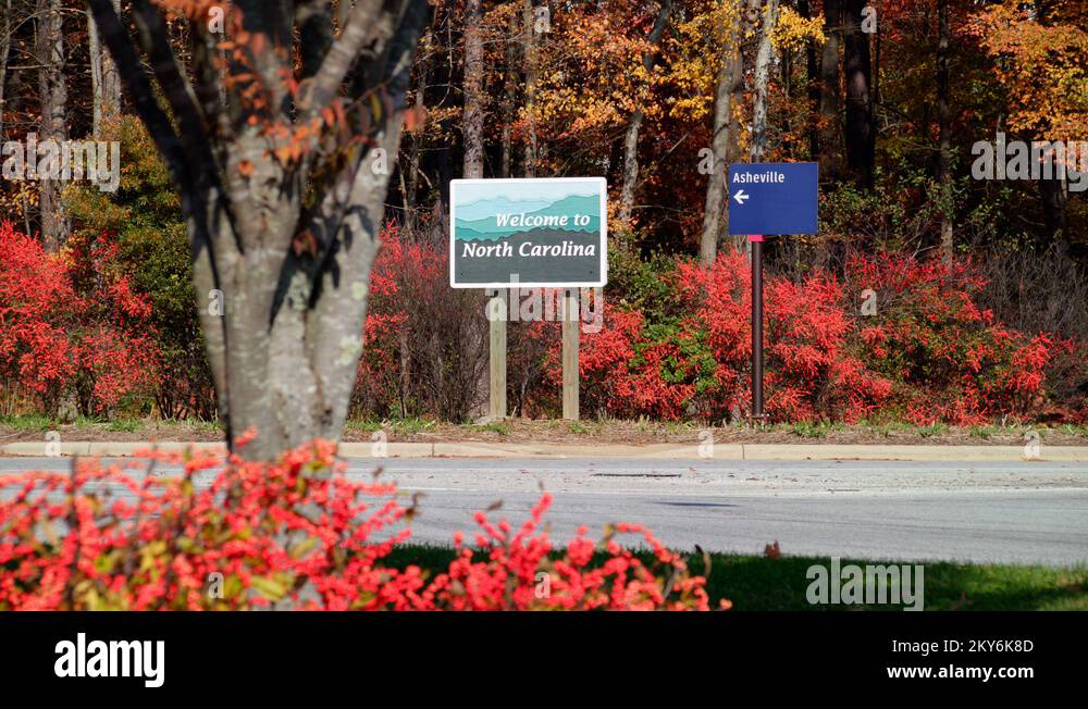 Welcome to Asheville North Carolina Road Signs with Traffic Stock Video ...