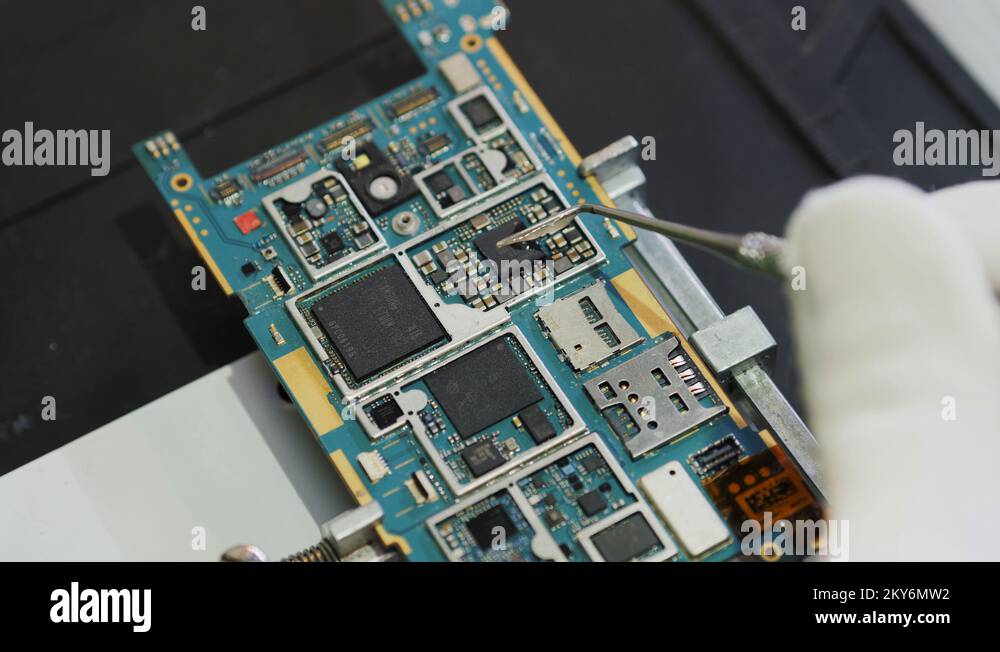 BGA chip soldering on the soldering station. Removal of temperature ...