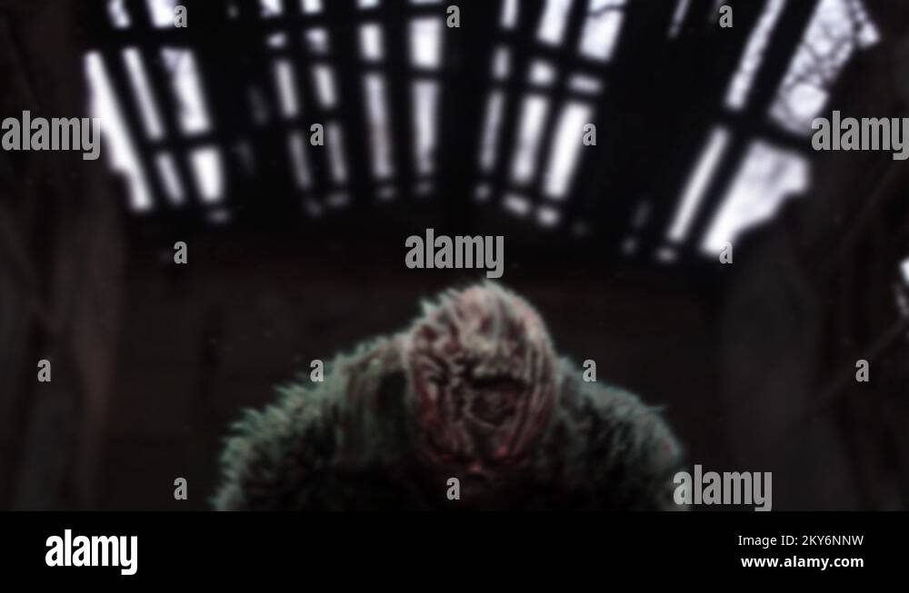 Scary zombie rage with red eyes. Inside abandoned house. 2D animation ...