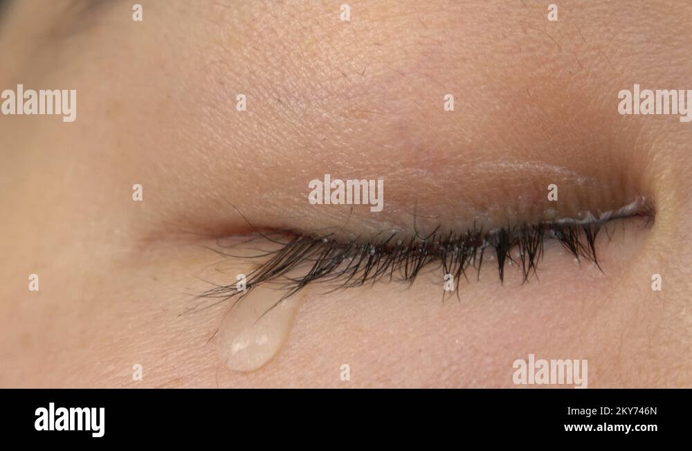 Close up shot of a crying eye of a young Asian woman without makeup ...