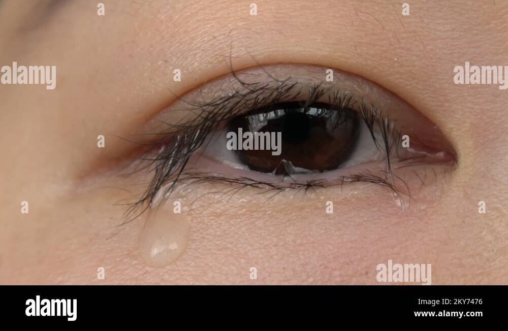 Close up shot of a crying eye of a young Asian woman without makeup ...