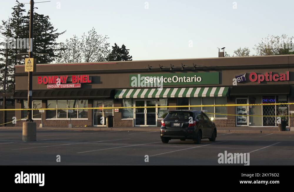 Yellow police tape corded part of a plaza in Mississauga after an ...