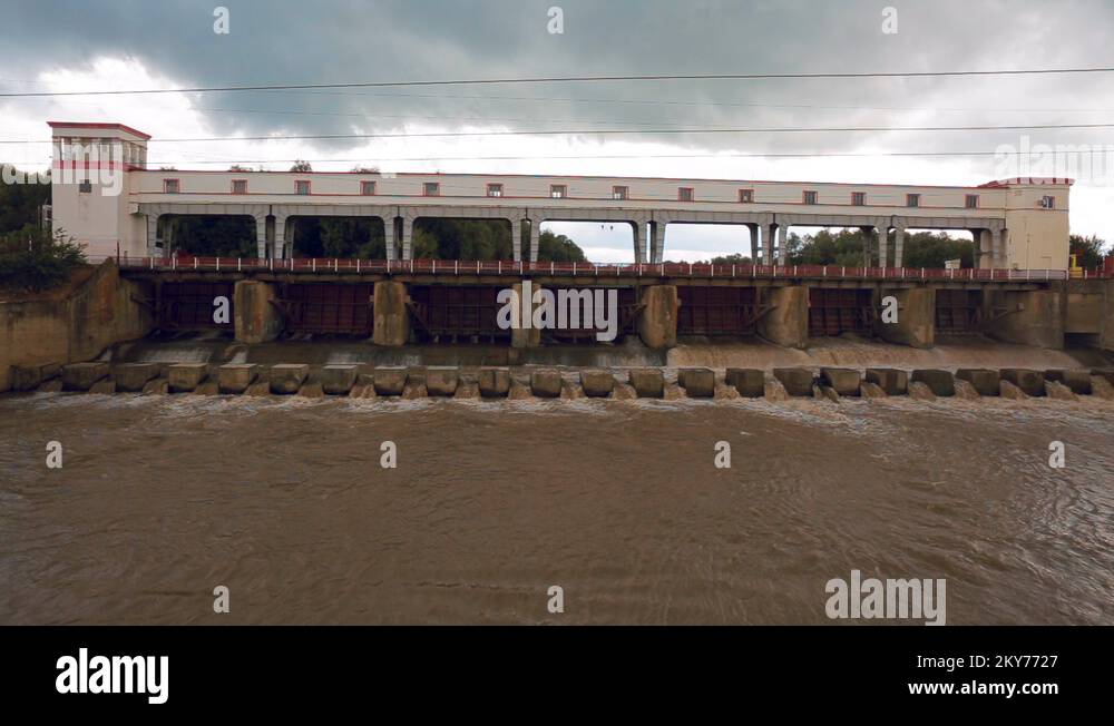 Hydroelectric power station dam, industrial hydroelectricity production ...