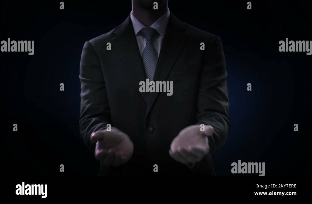 Businessman two palms, Electronic, hybrid, inside view with user ...