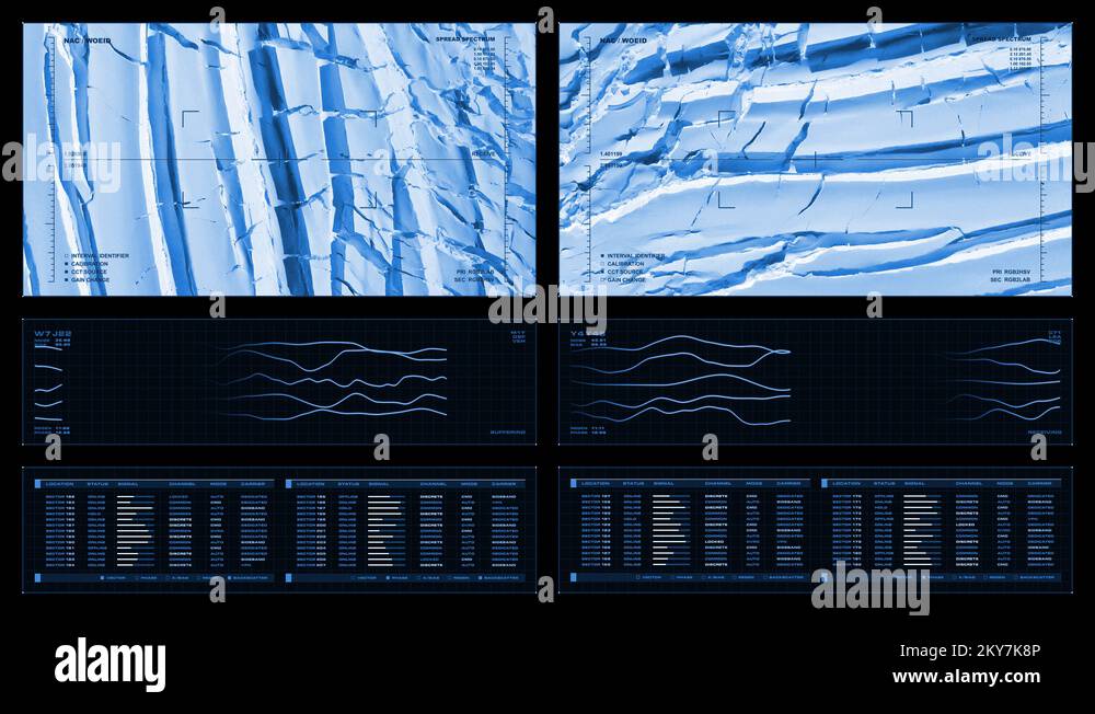 Monochromatic visual display: aerial recon, graphs, readouts ...