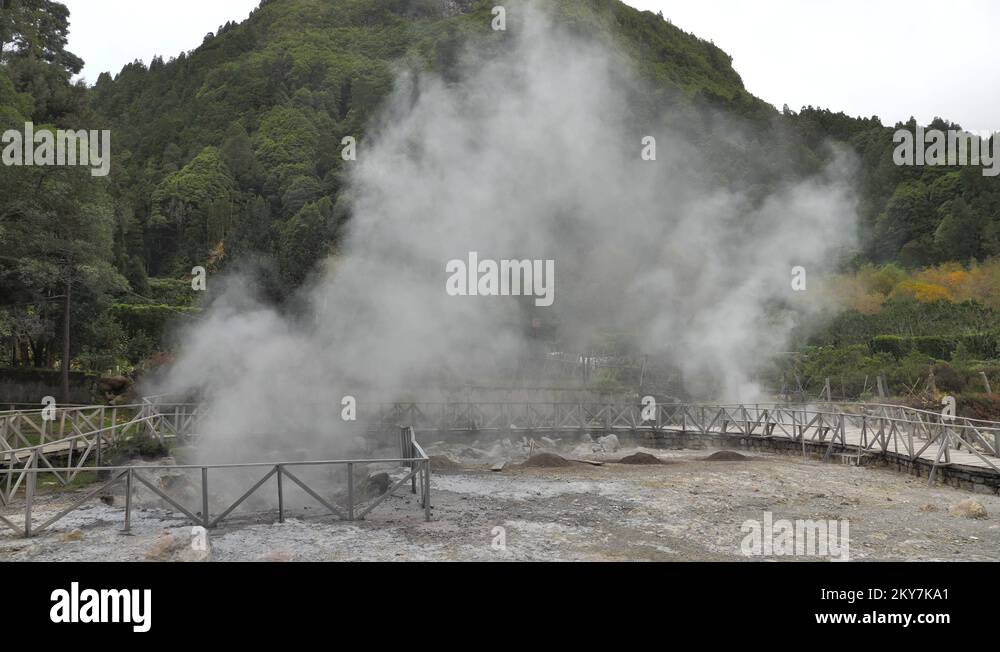 Steam Rising From Geothermal Hot Springs In Furnas, Azores Portugal ...