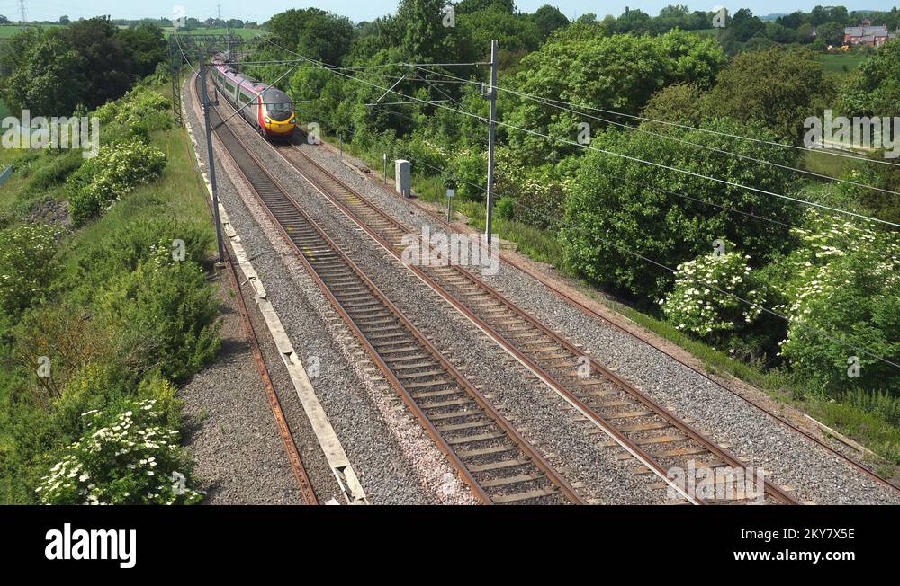 A Virgin Trains Pendolino passenger train on the West Coast Mainline ...
