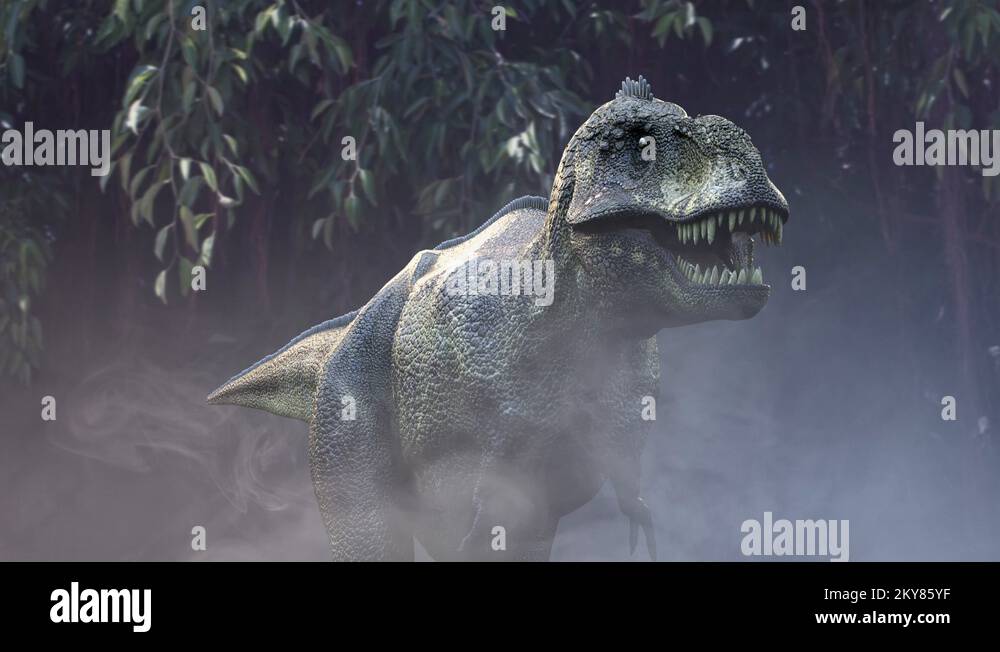 animate a running dinosaur Tyrannosaurus Rex 3d render on dark ...