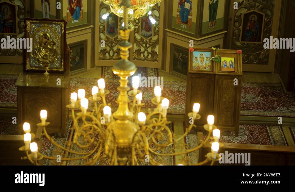 Detail shot inside an orthodox church in Eastern Europe. Faith, belief ...