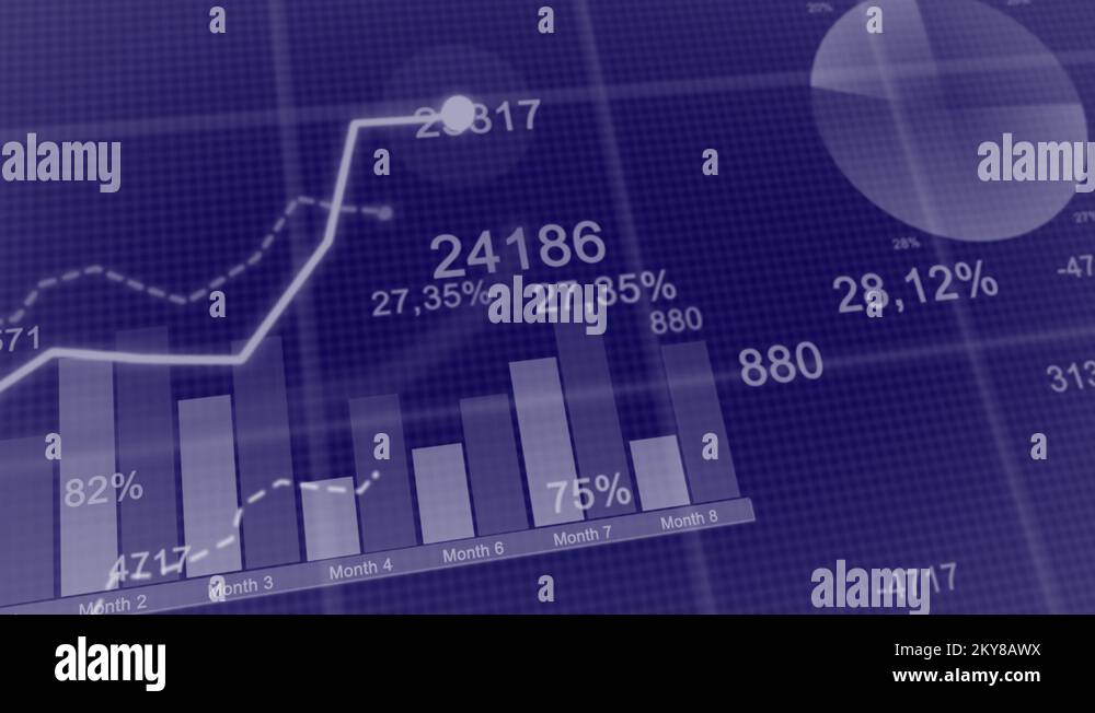 4K financial business chart with diagrams and stock numbers showing ...
