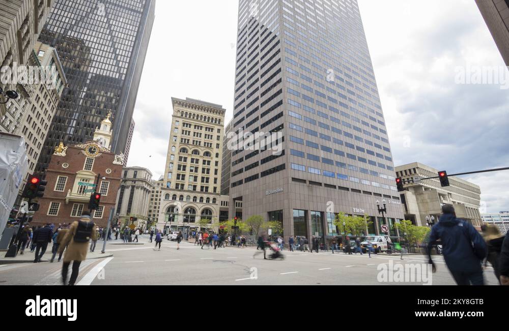 Boston Downtown Traffic Intersection Pedestrian Time Lapse Stock Video ...