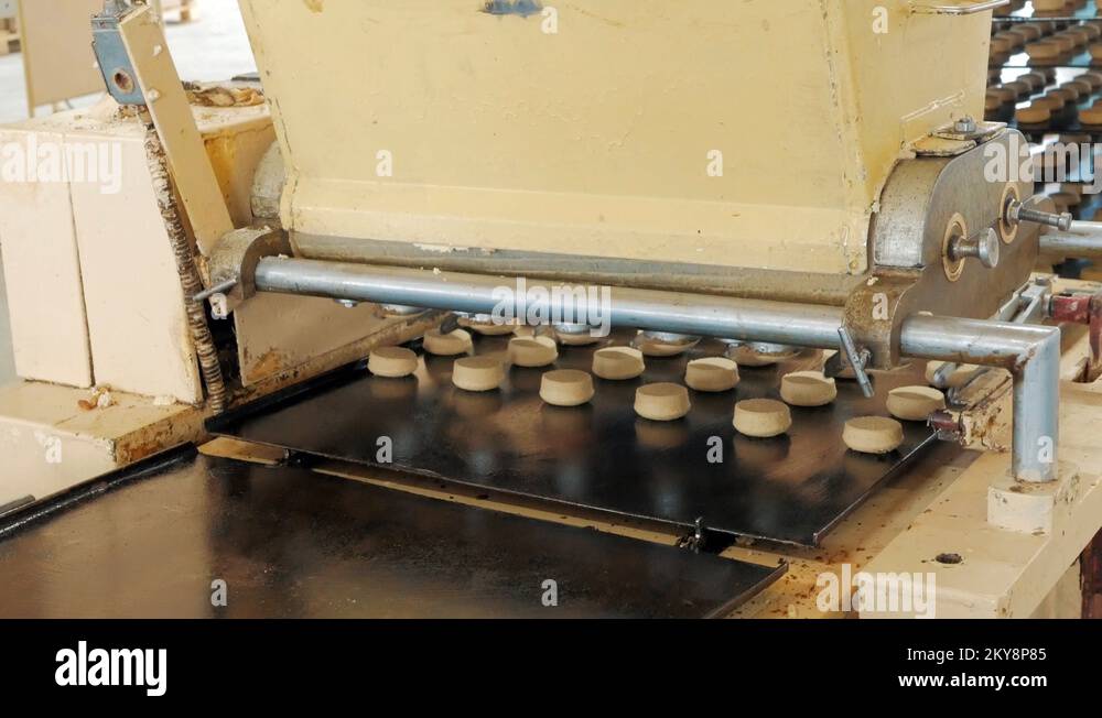 Cakes on automatic conveyor belt or line, process of baking in ...