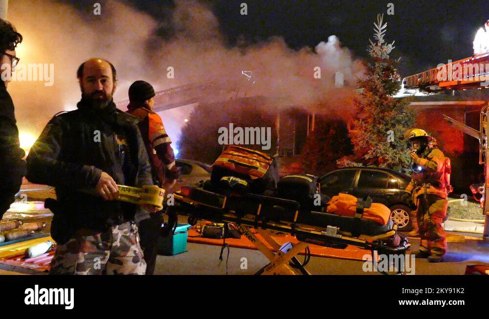 Police Officers installing Do Not Cross Line at House fire - 24fps ...