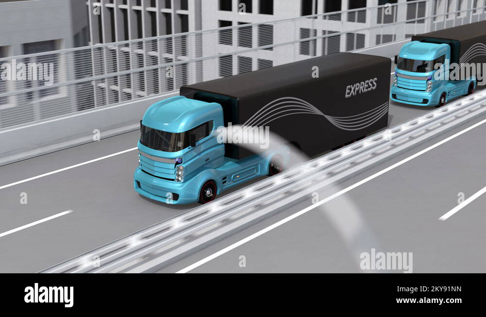 Autonomous electric trucks and VTOL drones platooning on highway Stock ...