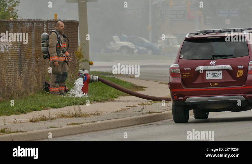Firefighter Flushing Out Hydrant During Industrial Fire - 24fps 1080p ...