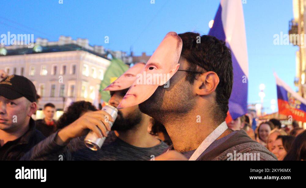 Man with Vladimir Putin mask among Russian happy people celebrating in ...