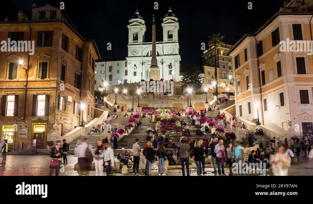 The Spanish Steps and the Piazza di Spagna at night, Rome, Italy Stock ...