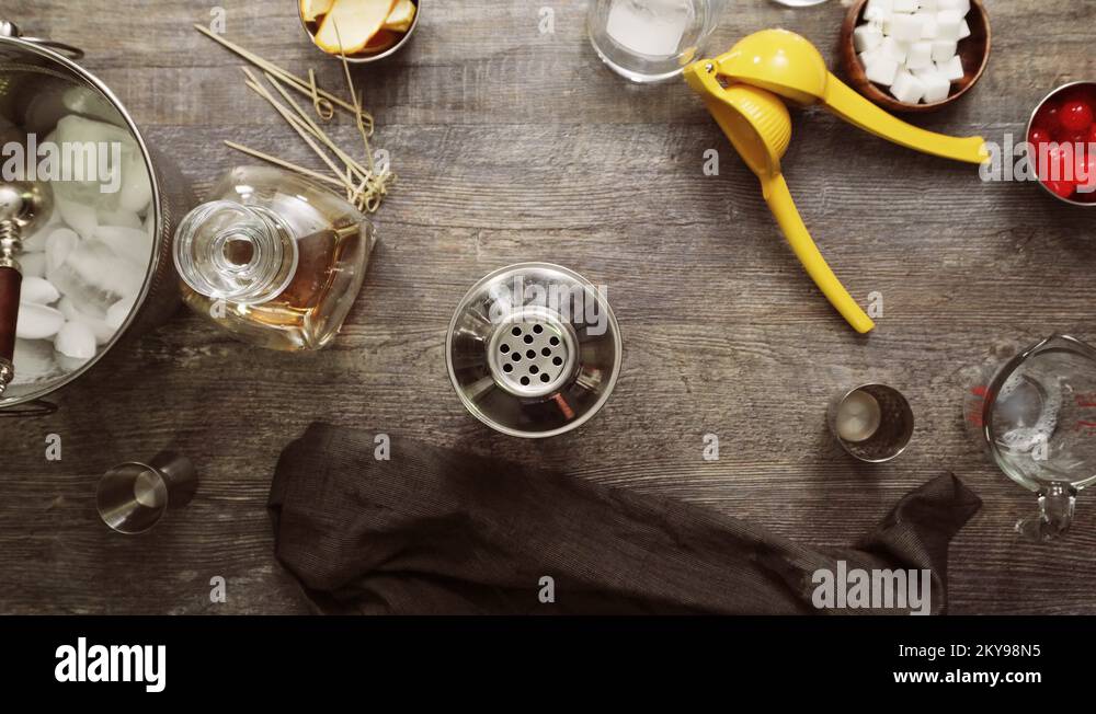 Step by step. Time lapse. Garnishing whiskey sour cocktail at home bar Stock Video Footage - Alamy