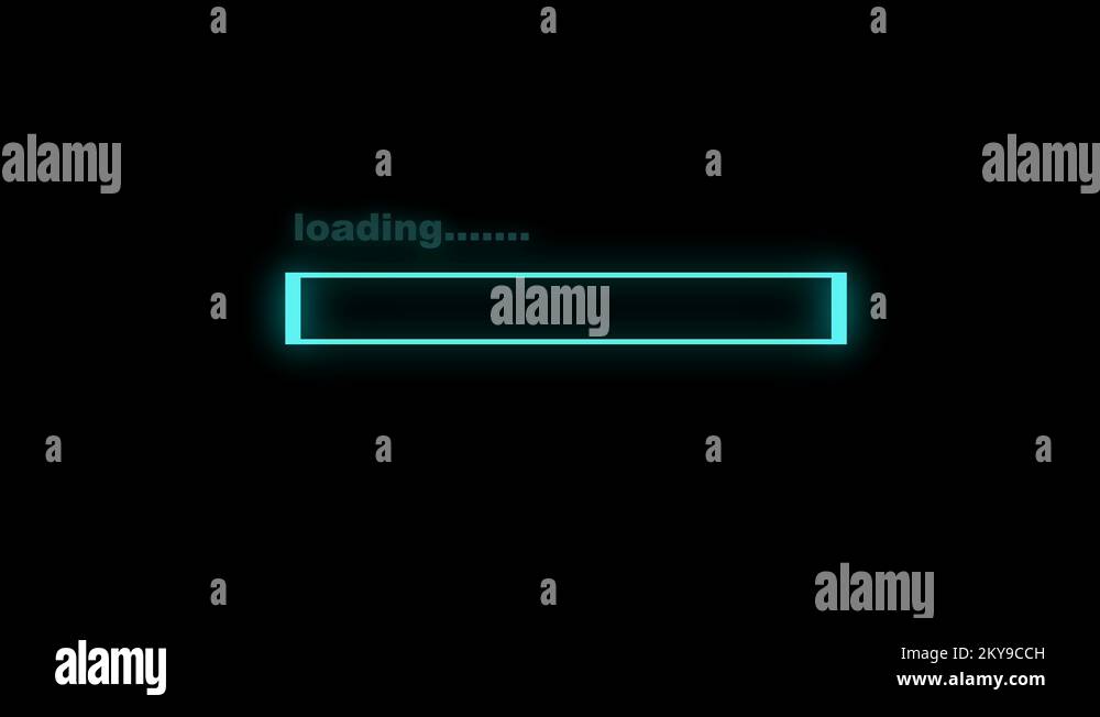 Computer loading progress bar glowing on black background. Design ...