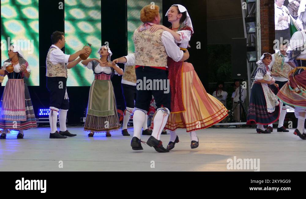 Italian dancers in traditional costume, perform folk dance Stock Video ...