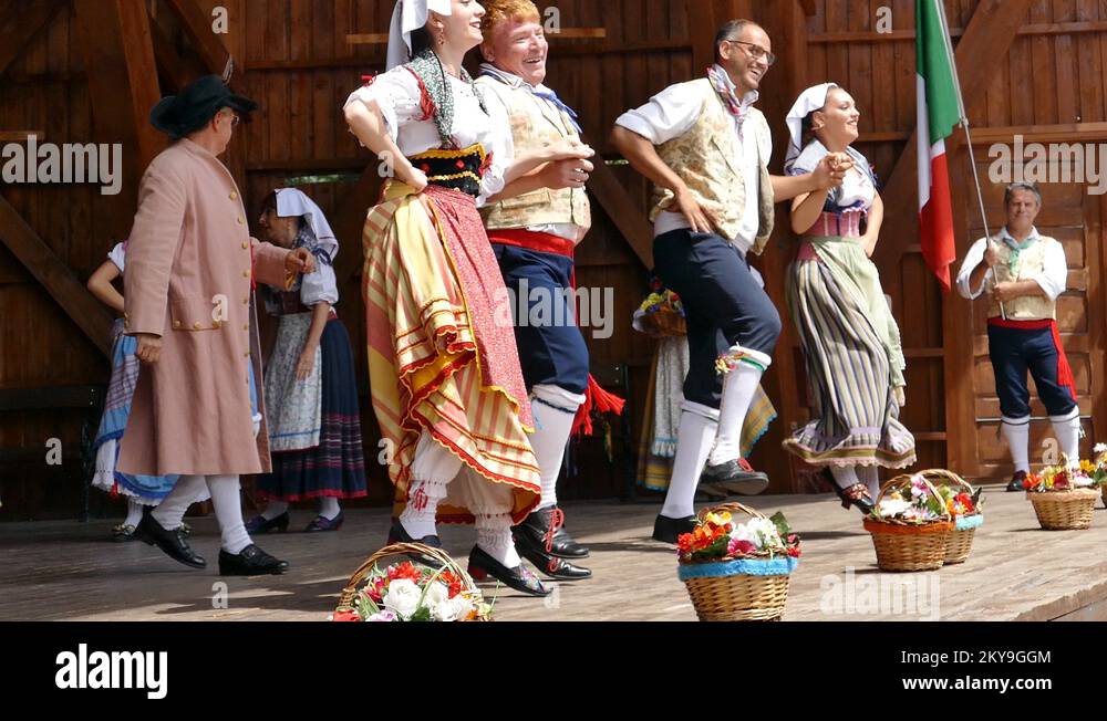 Italian dancers in traditional costume, perform folk dance Stock Video ...