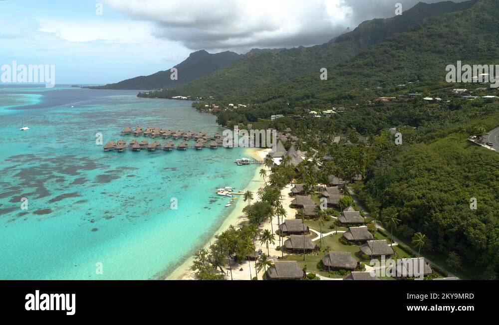 Aerial vertical view of polynesian paradise resorts hotels in tahiti ...