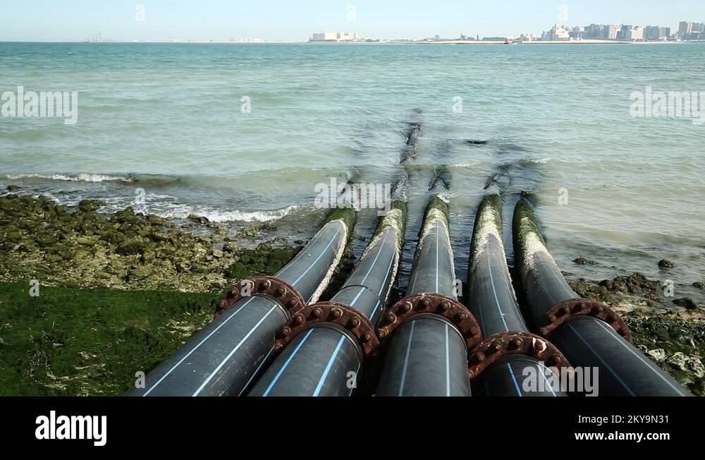 Pipes for intake of sea water and desalination Stock Video Footage - Alamy