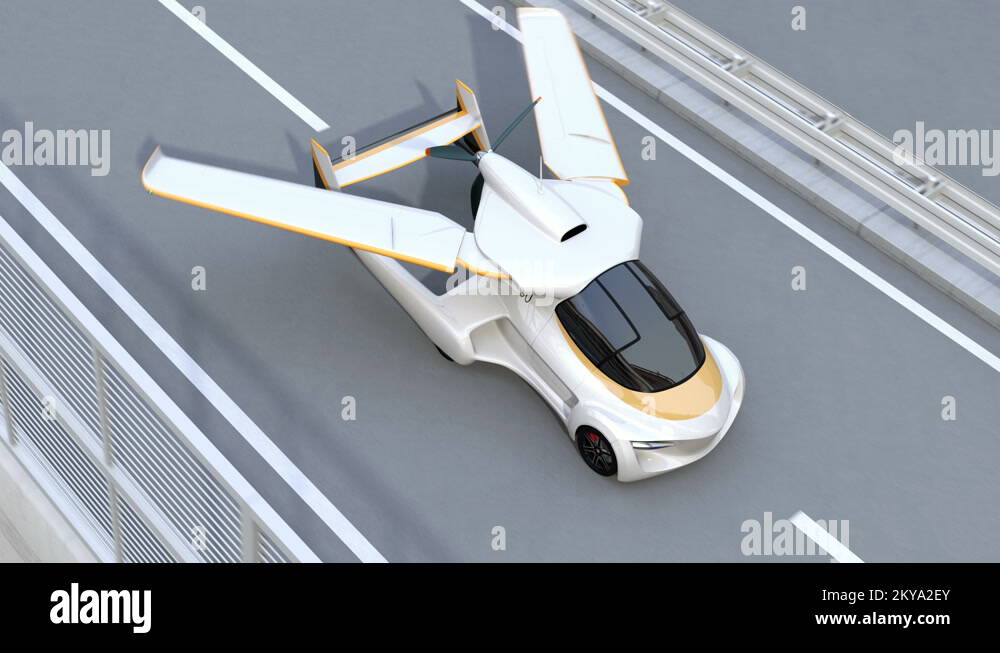 Futuristic flying car takes off from highway Stock Video Footage - Alamy