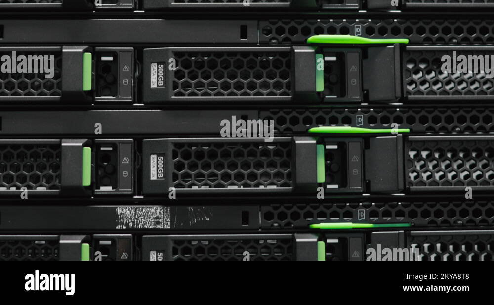 Server rack cluster in a data center. Supercomputer. Network servers in ...