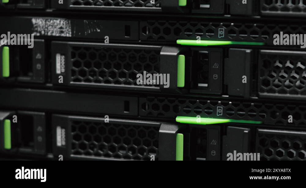 Server rack cluster in a data center. Supercomputer. Network servers in ...