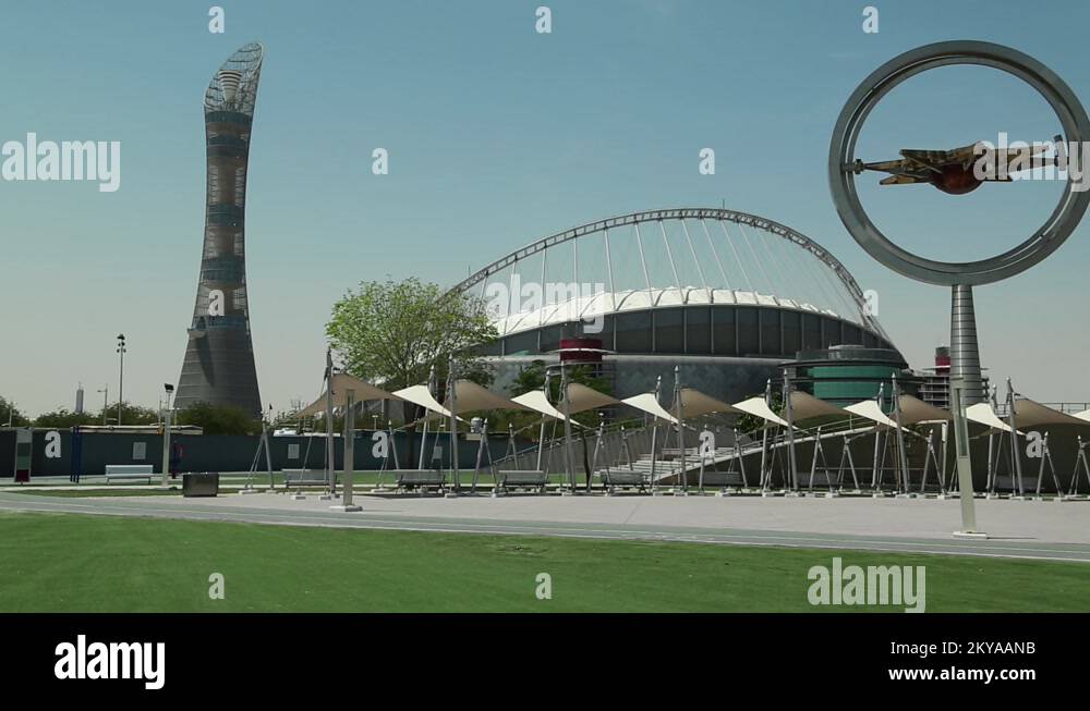 Torch tower and Khalifa international stadium in Aspire Zone, Doha ...