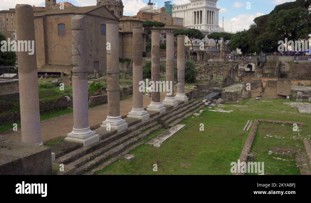 Exterior of ancient ruins Forum Romanum in slow motion. Roman forum in ...