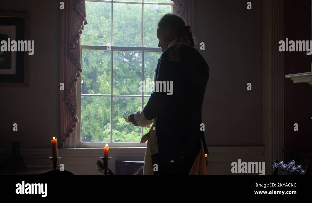 General George Washington by window of his Revolutionary War HQ Stock ...