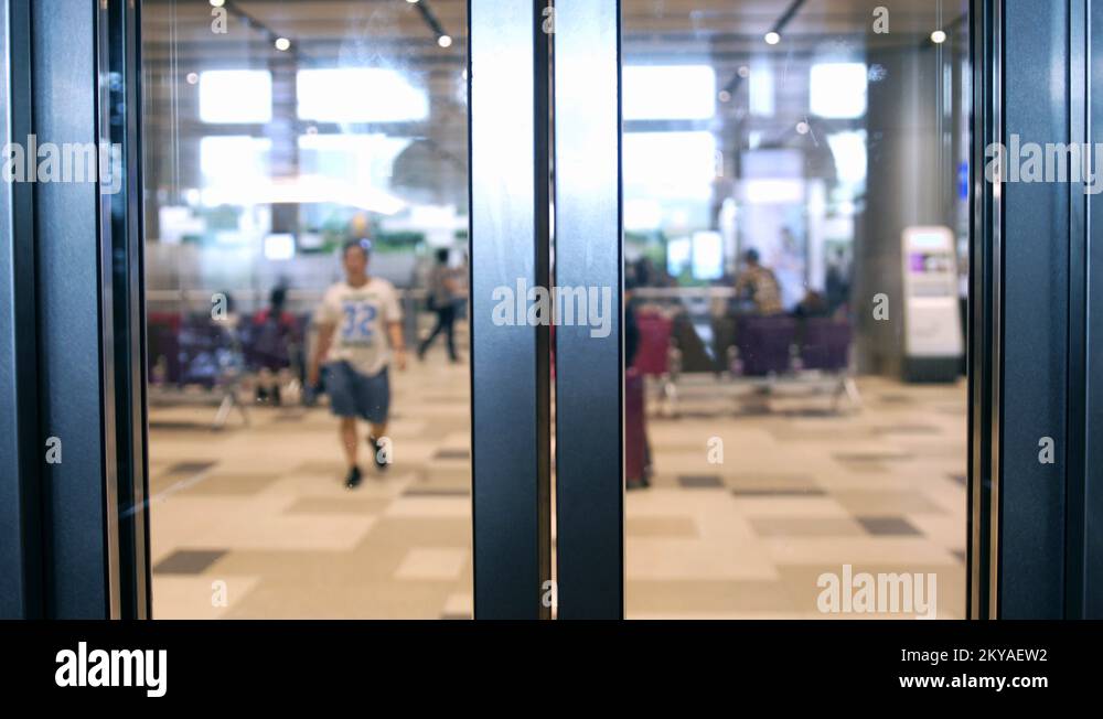Singaporew, 27 may 2018. Lift doors open at the airport. slow motion ...