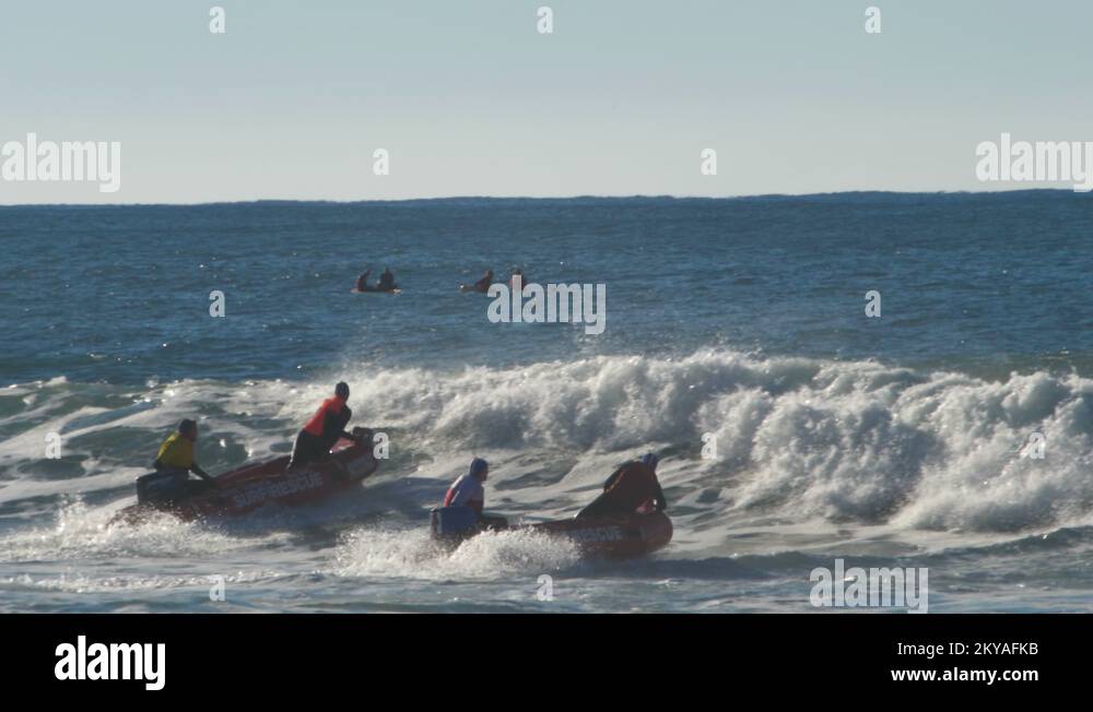 Lifeguard Surf life saving Inflatable Rescue Boat Stock Video Footage ...