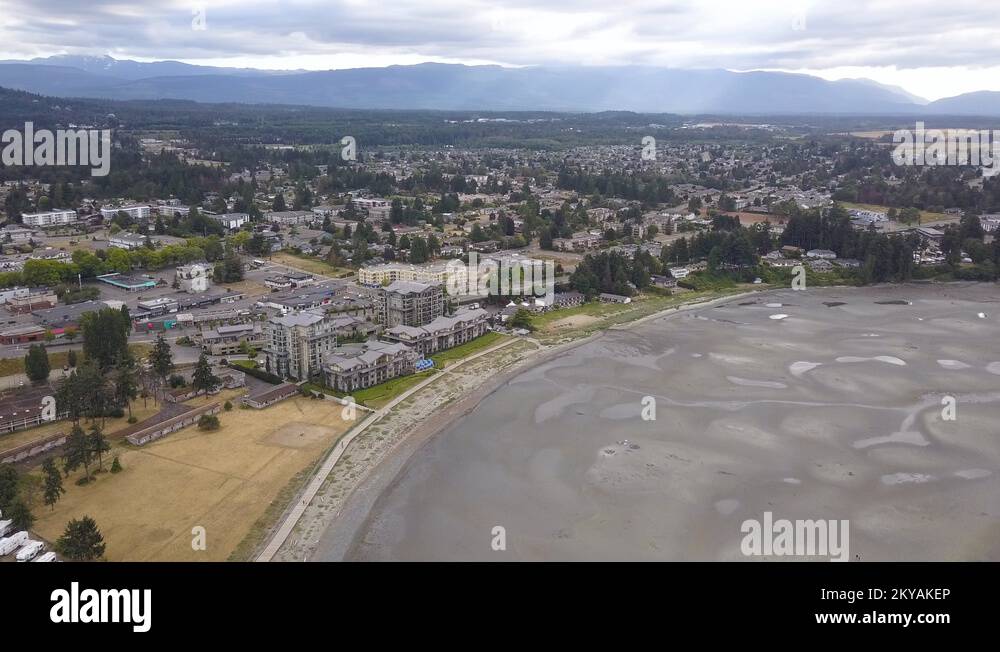 City of Parksville on Vancouver Island, 4k Aerial Drone Arc of Main ...