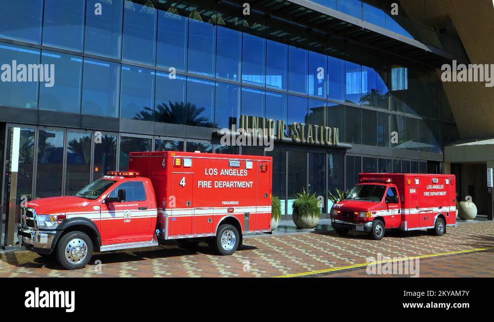 LAFD Paramedic trucks respond to emergency at train Union Station in ...