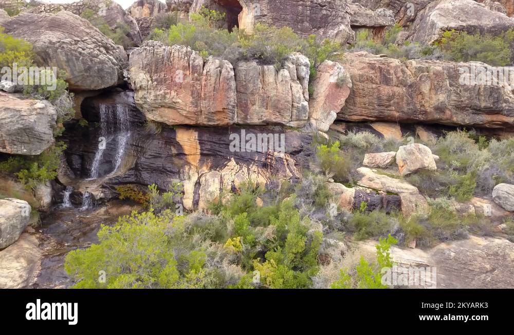 Waterfalls are seen in the famous bouldering area seen from above Stock ...