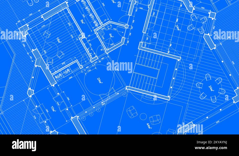 Architecture design: blueprint plan modern house Stock Video Footage ...