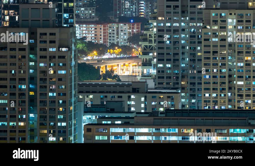 4K Night Timelapse of Public Housing, MRT Subway and Traffic in ...