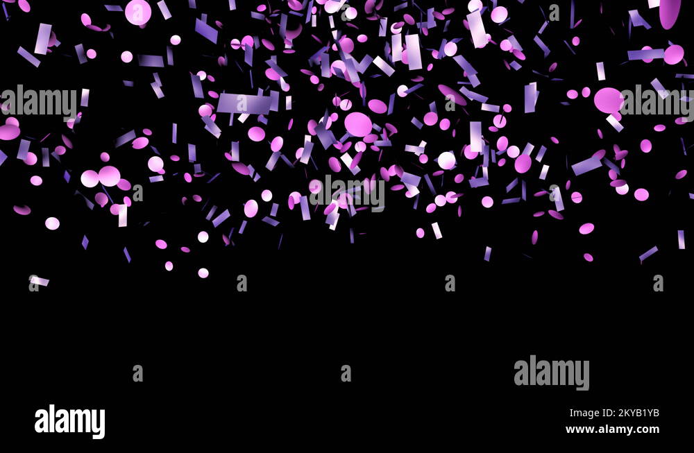 Purple and violet confetti falling down animation on black and green ...