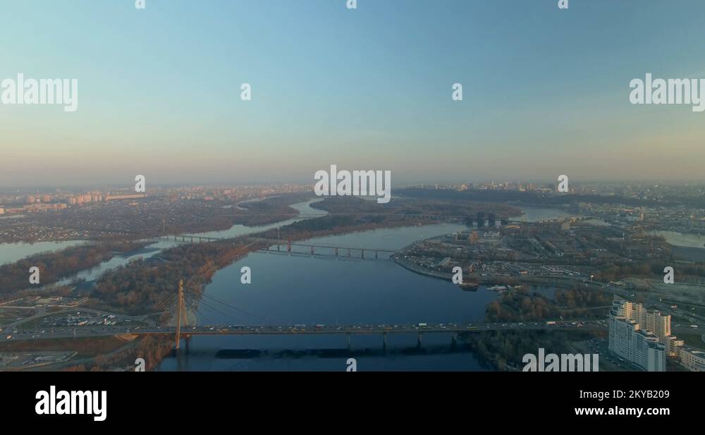 Aerial top down view of people walk in pedestrian bridge over the ...