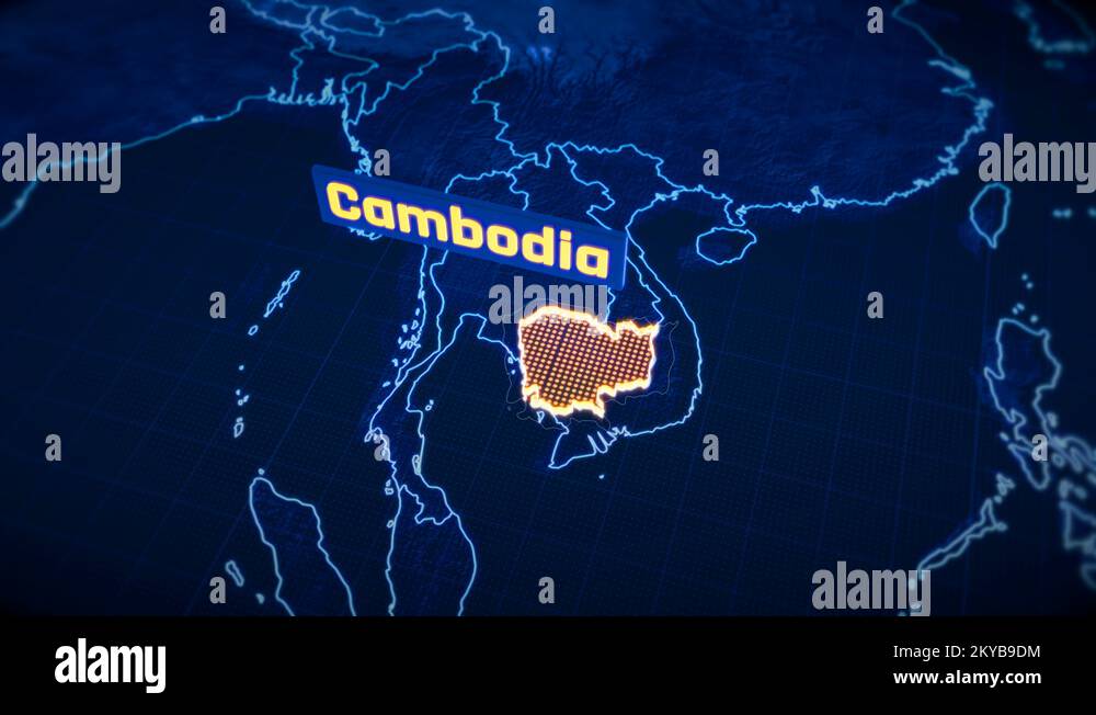 Cambodia country border 3D visualization, modern map outline, travel ...