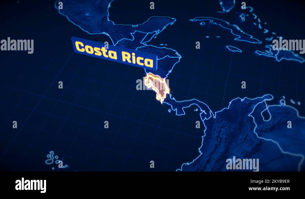 Costa Rica country border 3D visualization, modern map outline, travel ...