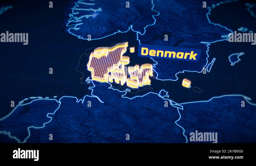 Denmark country border 3D visualization, modern map outline, travel ...