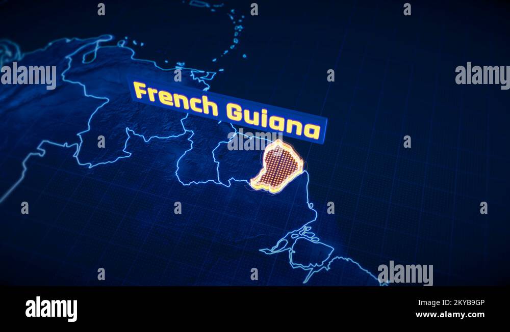 French Guiana country border 3D visualization, modern map outline ...