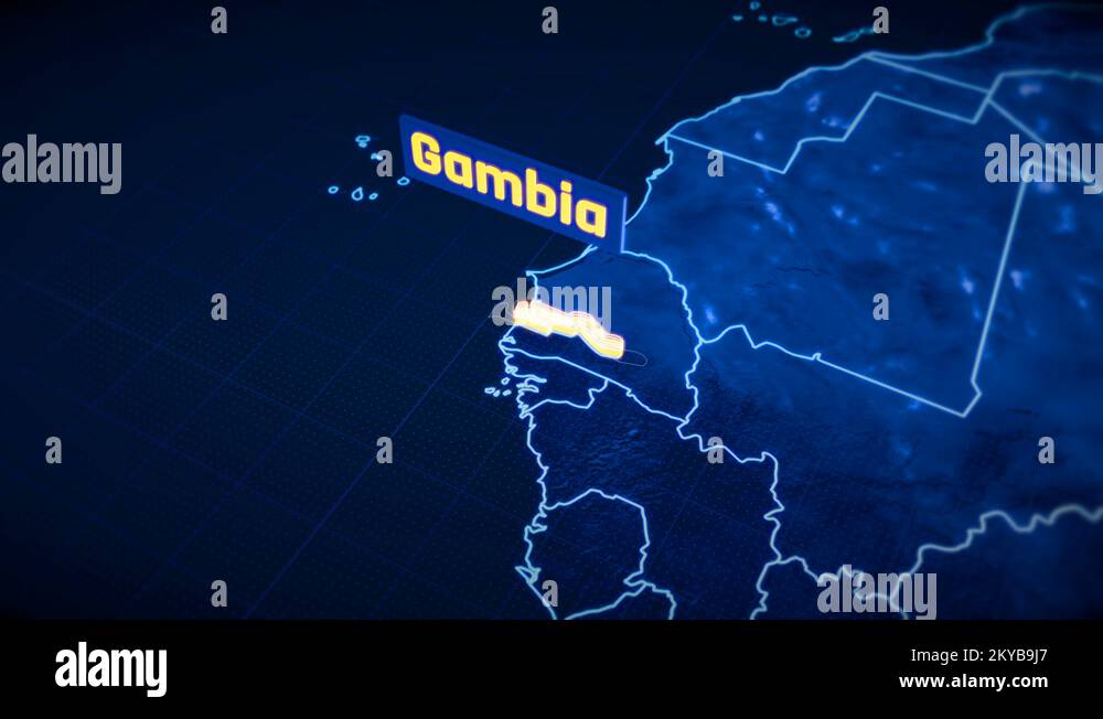 Gambia country border 3D visualization, modern map outline, travel ...